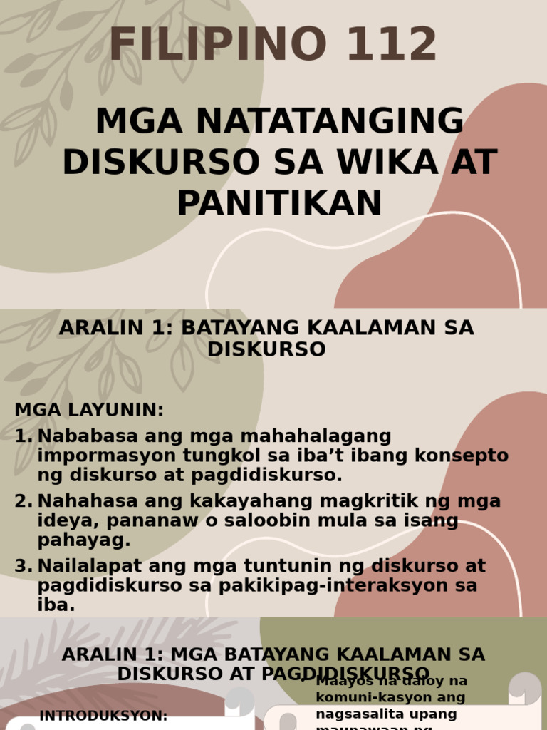 FIL.112 MGA NATATANGING DISKURSO SA WIKA AT PANITIKAN | PDF