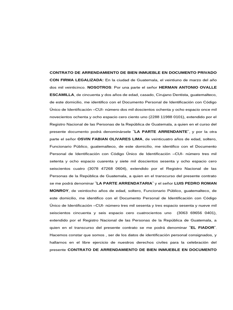 Contrato de Arrendamiento (Herman Ovalle) Osvin | PDF