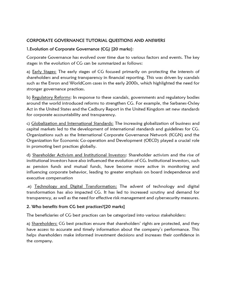 Corp Gv Tutorials | PDF | Corporate Governance | Governance