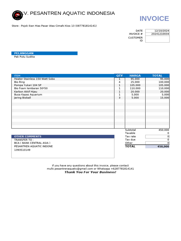Invoice-Pesantren Template | PDF | Invoice