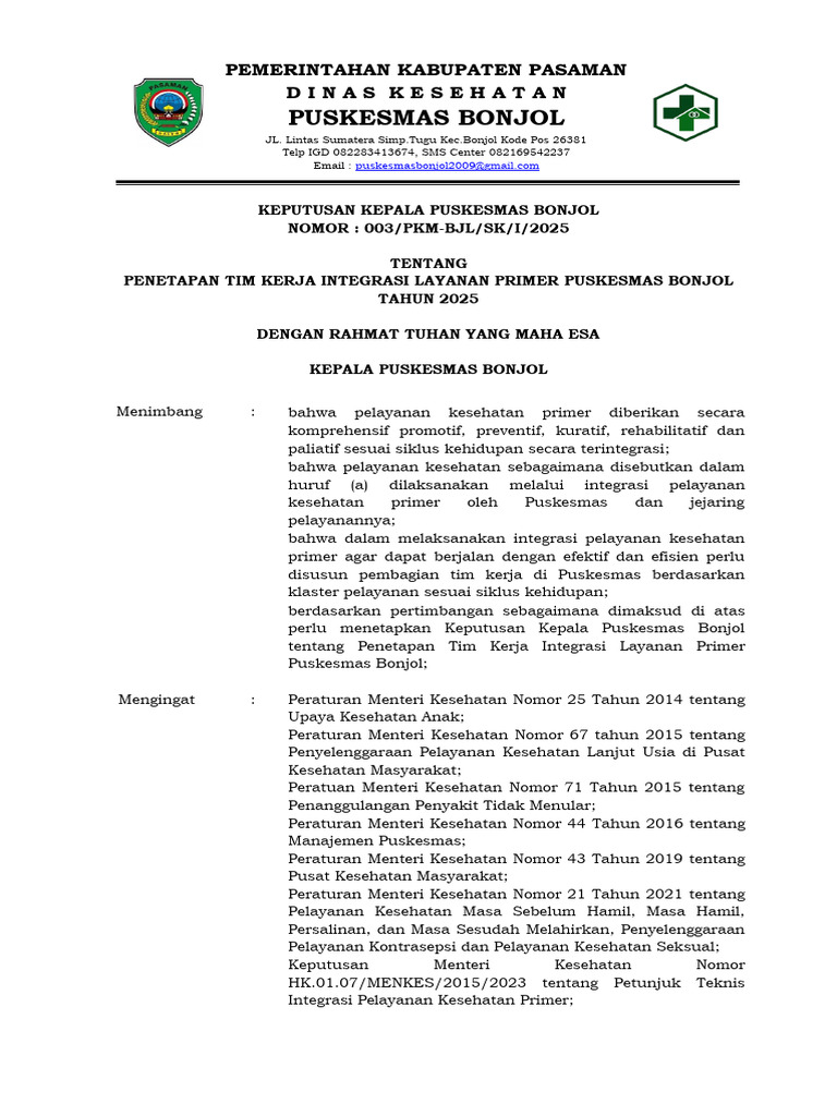 Sk Penetapan Tim Kerja Ilp | PDF