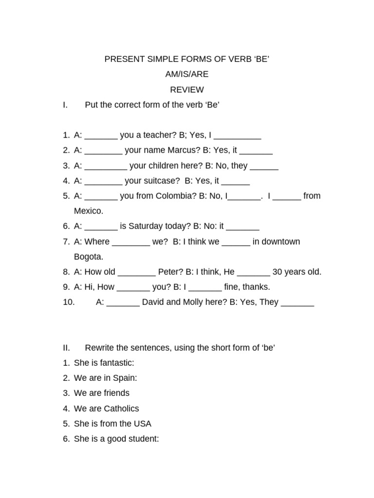 PRESENT SIMPLE FORMS OF VERB Review 14 Sept. | PDF