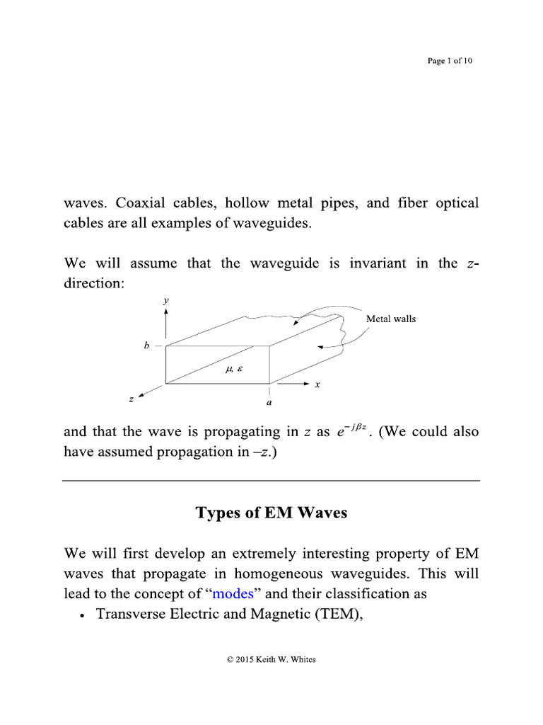 TE, TM and TEM Modes of Propagation in Waveguide | PDF | Waveguide | Radiation