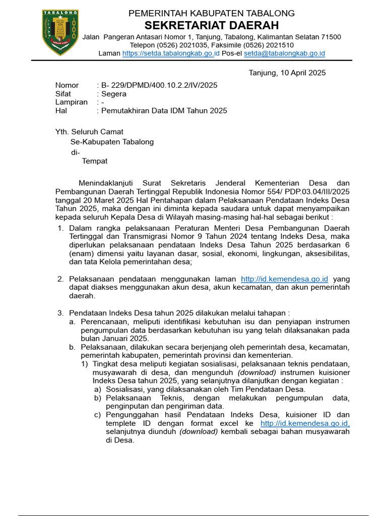 Surat Indeks Desa TH 2025 Srikandi | PDF