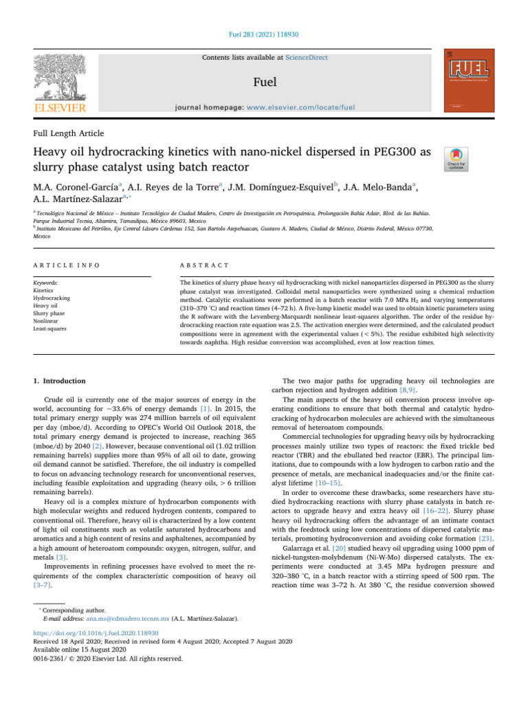Heavy Oil Hydrocracking Kinetics with Nano-Nickel | PDF | Cracking ...