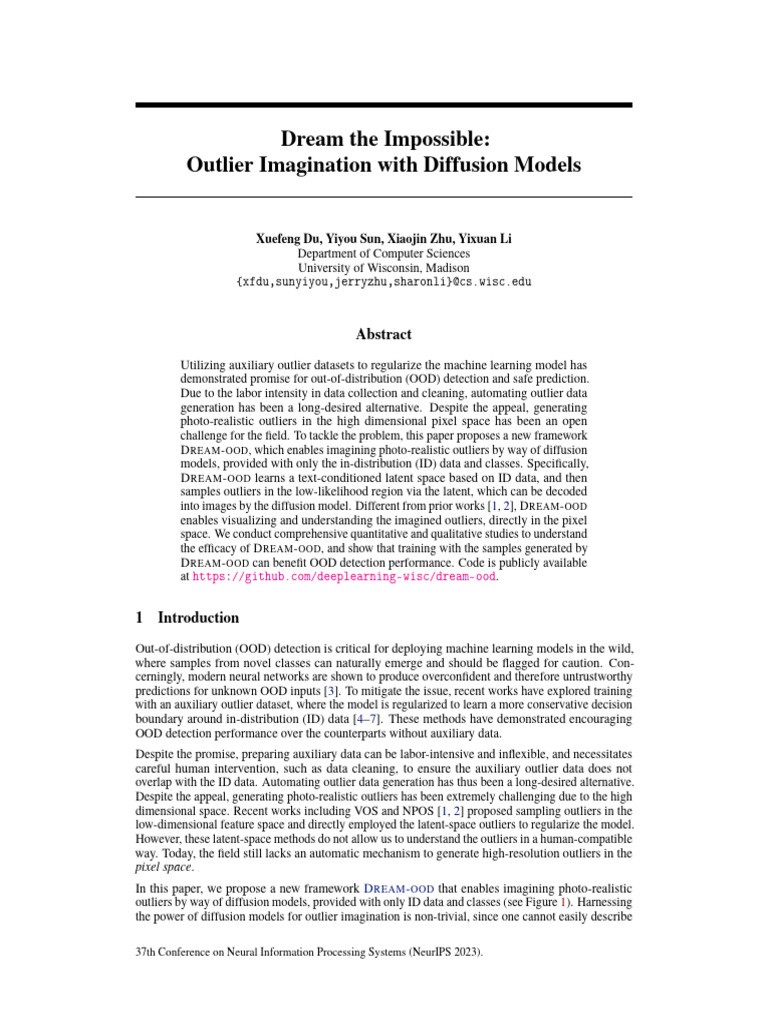 NeurIPS 2023 Dream The Impossible Outlier Imagination With Diffusion Models Paper Conference ...