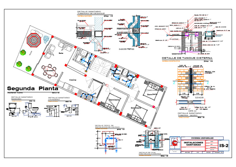 VIVIENDA ARQUITECTURA 2da Planta - Instalaciones Sanitarias | PDF | Ingeniería hidráulica | Plomería