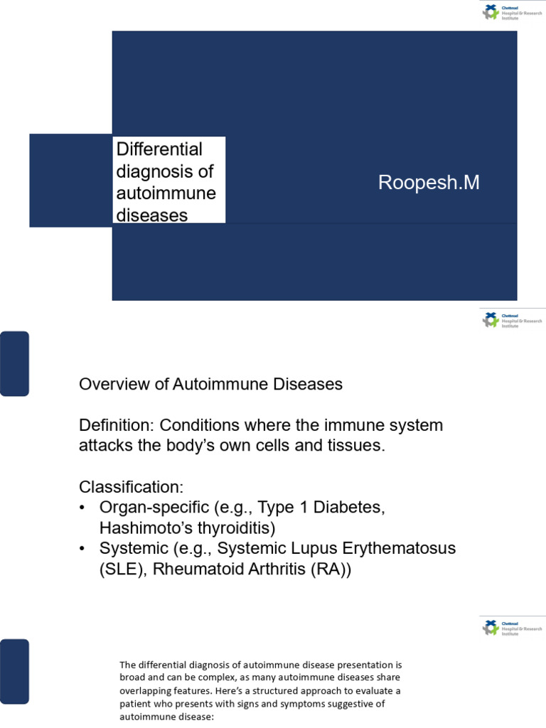 Differential Diagnosis of Autoimmune Diseases: Roopesh.M | PDF