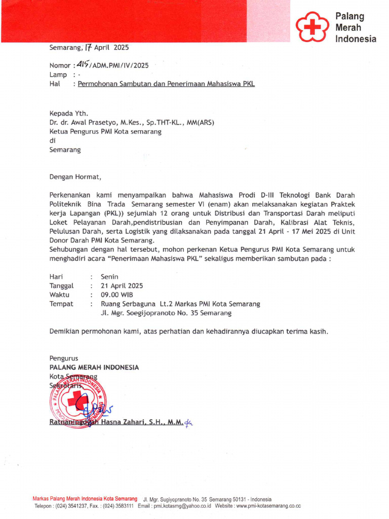 uNDANGAN pENERIMAAN PKL POLBITRADA | PDF