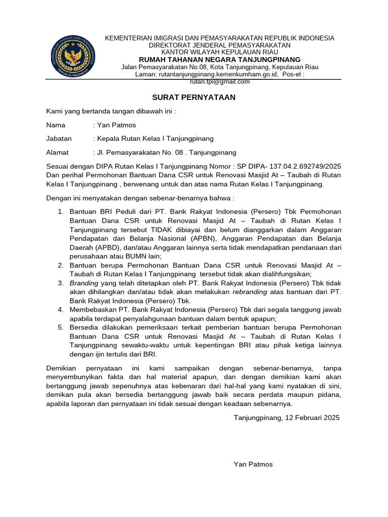 Kop Surat Rutan Tpi New | PDF