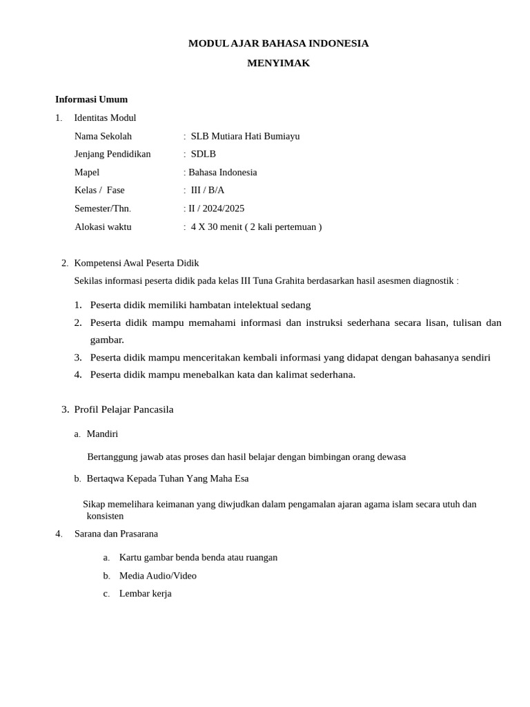 Modul Ajar Bahasa Indonesia Smt. 2 | PDF