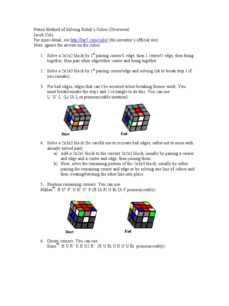 Petrus Method of Solving Rubiks Cubes | PDF | Games Of Mental Skill ...