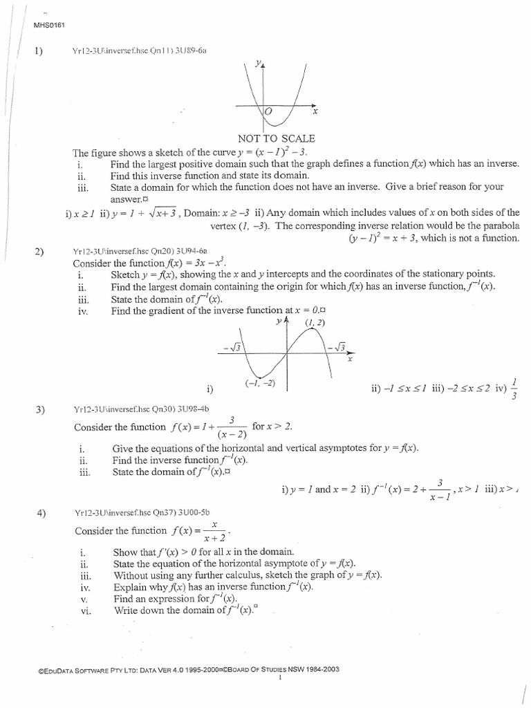 HSC Past Papers Inverse Function | PDF