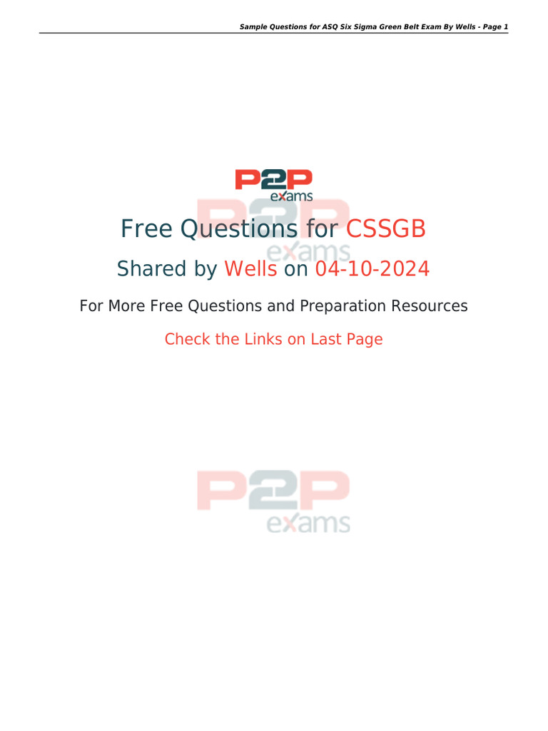 Sample Questions For Asq Six Sigma Green Belt Exam by Wells | PDF ...