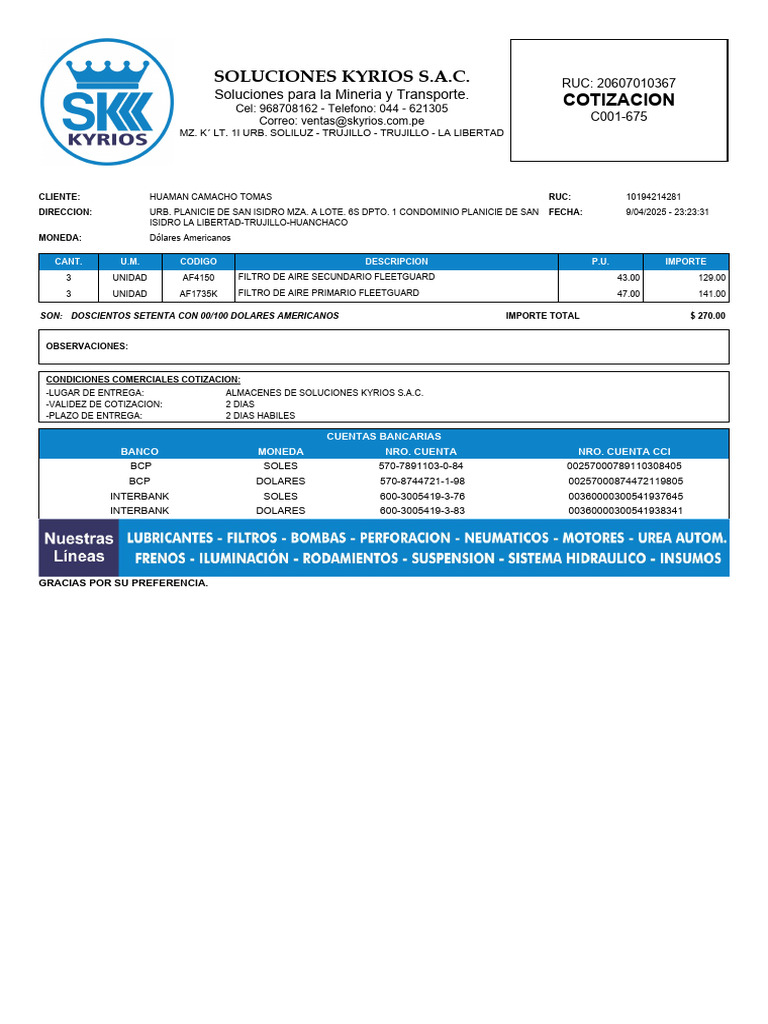 Cotizacion C001 675 20250409 | PDF