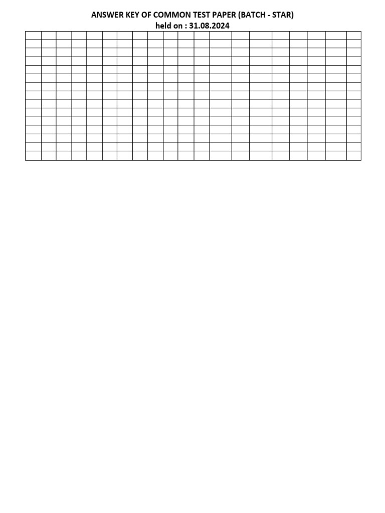 Common Test Paper Answer Key - Batch Star | PDF