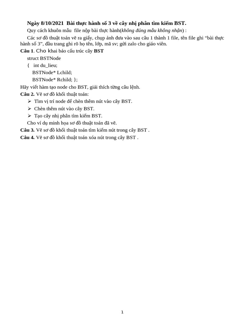 Bài Thực Hành Số 3 Về BST | PDF