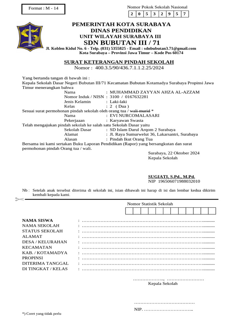 Surat Pindah Keluar.1 | PDF