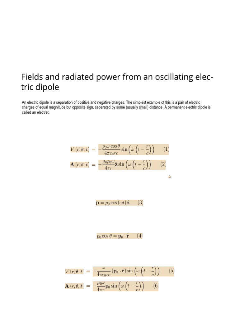 Oscillating Dipole Radiation Fields | PDF | Dipole | Electromagnetic Radiation