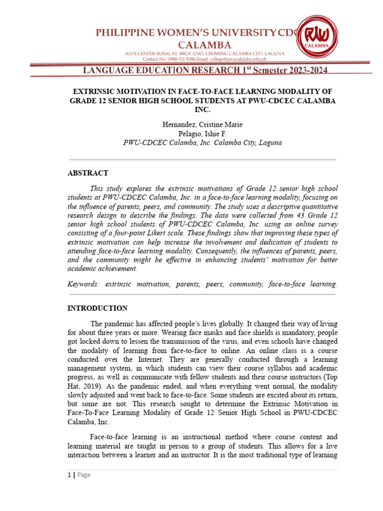 Revised Manuscript Hernandez Pelagio 3 | PDF | Cognition | Learning