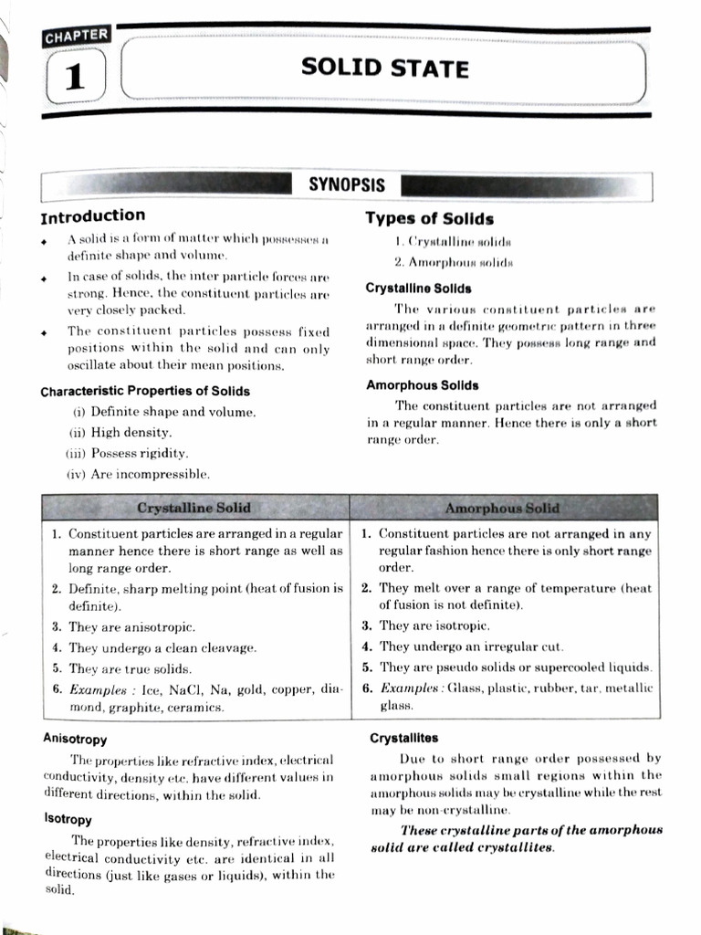 Class 12 Chemistry: Solid State Notes | PDF | Crystal Structure ...