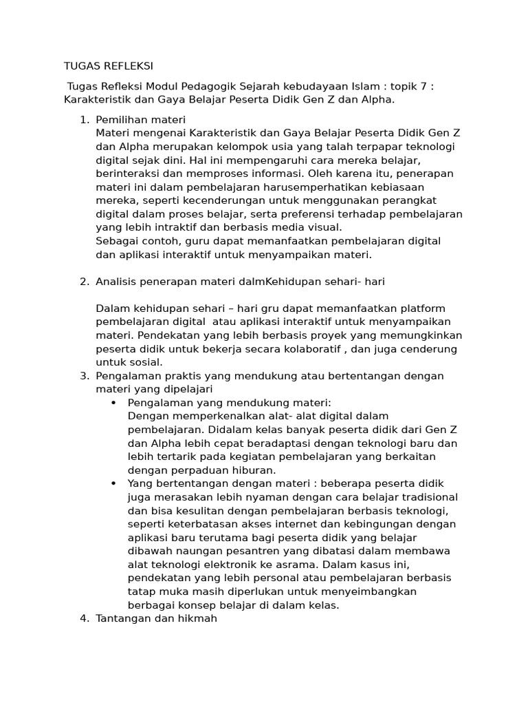 Tugas Refleksi Modul Pedagogik Ski | PDF