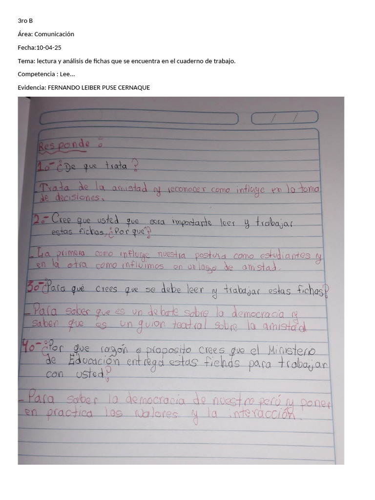 Lectura y Análisis de Fichas 3ro B | PDF