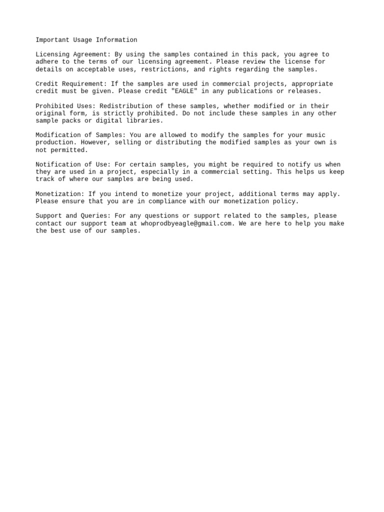 Sample Usage and Licensing Guidelines | PDF
