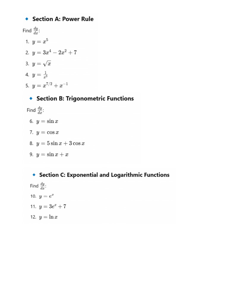 Physics Worksheet on Basic Differentiation | PDF
