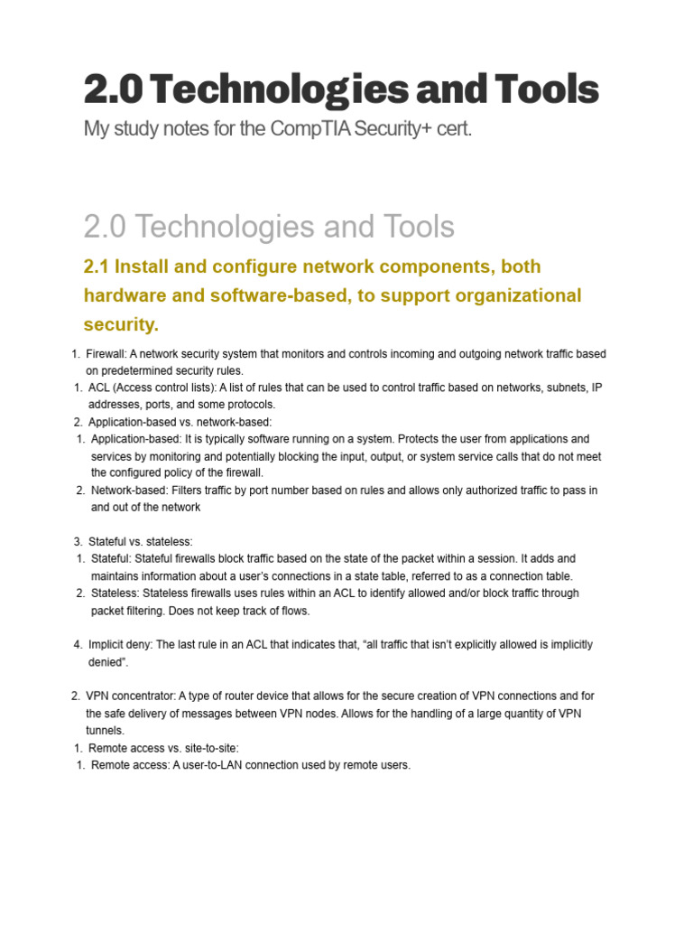 Security+ 2.0 Technologies and Tools - Security-Plus-Notes | PDF ...