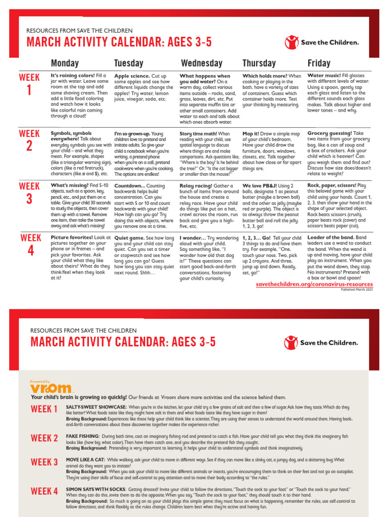 March Monthly Learning Activities Ages 3 To 5 | PDF | Water