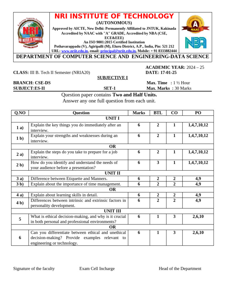 Es2 Mid1 Question Paper-1 | PDF
