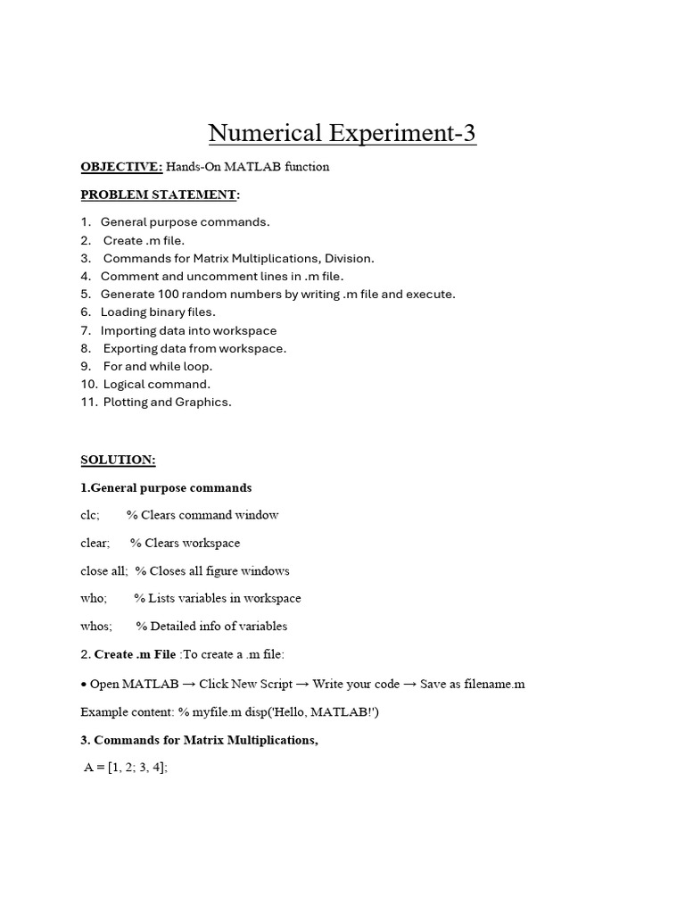 Numerical Experiment-3: Objective: Problem Statement | PDF