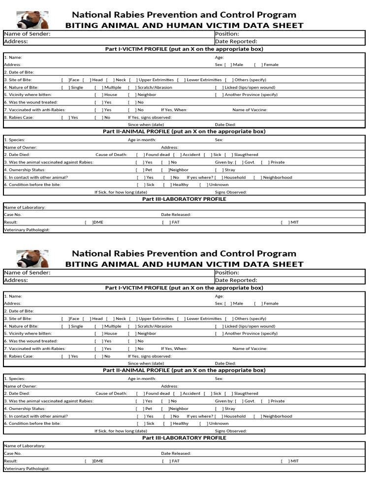Biting Animal and Data Sheet | PDF | Rabies | Medicine
