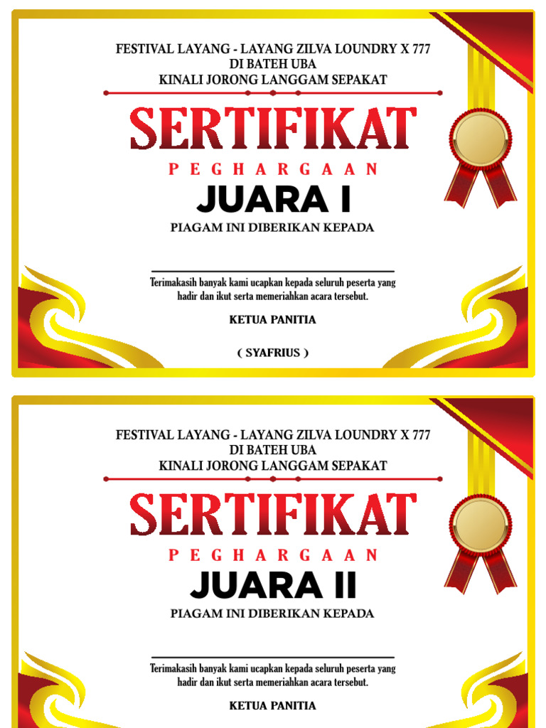 SERTIFIKAT LAYANG LAYANG | PDF