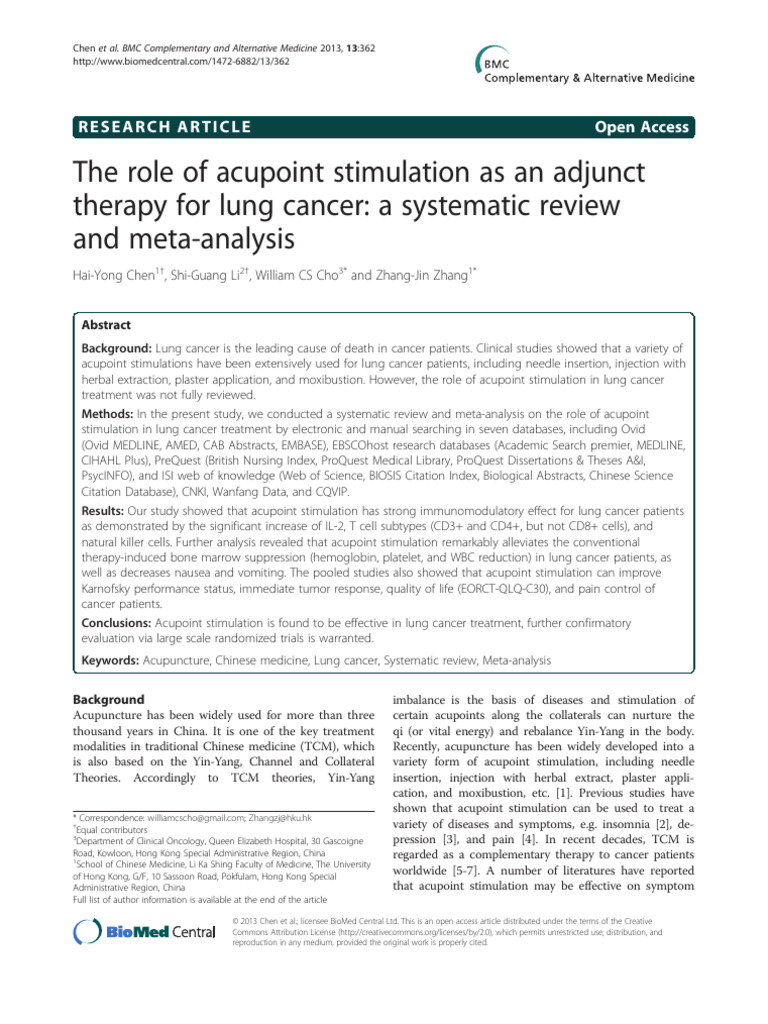 The Role of Acupoint Stimulation As An Adjunct Therapy For Lung Cancer ...