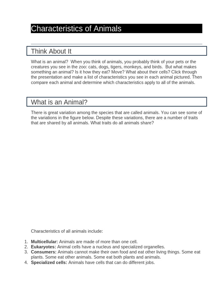 Semester B. Lesson 1 Characteristics of Animals | PDF | Cell (Biology ...