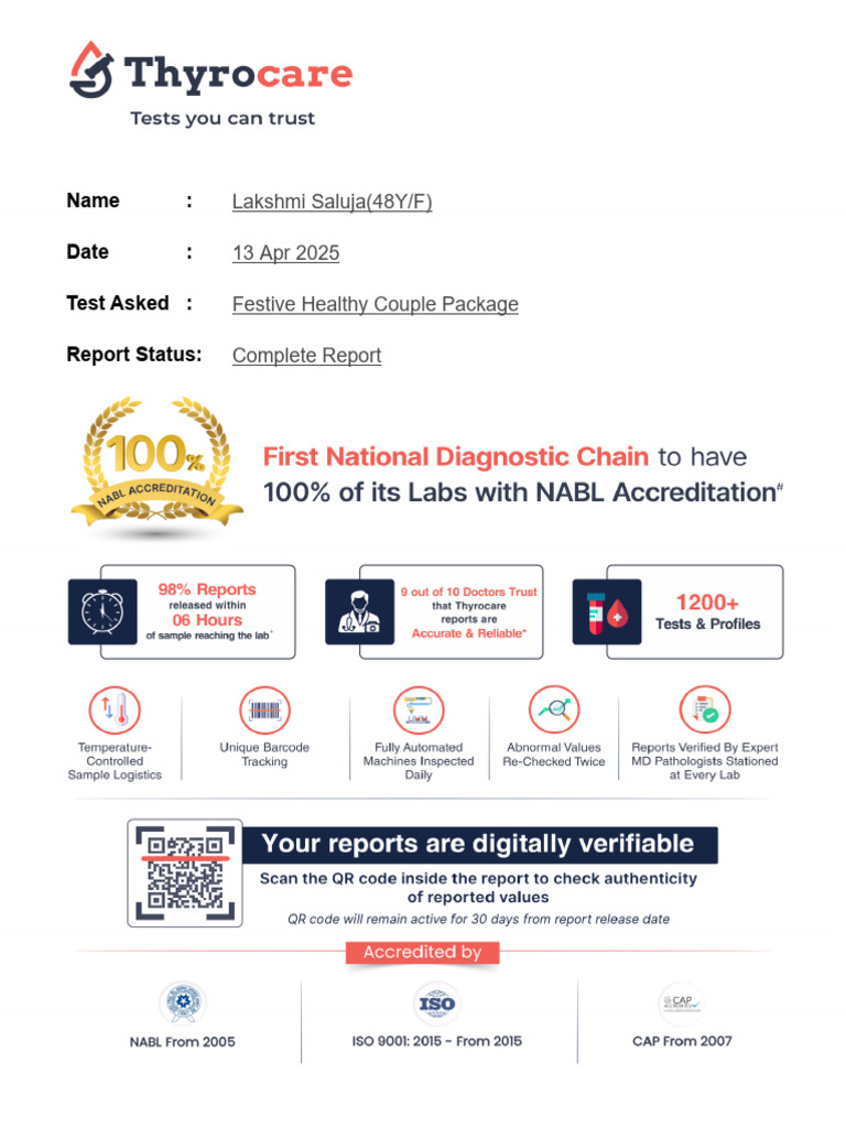 Festive Healthy Couple Package Report | PDF | Creatinine | White Blood Cell