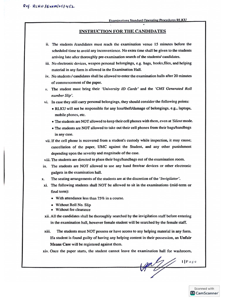 Instruction For The Candidates | PDF