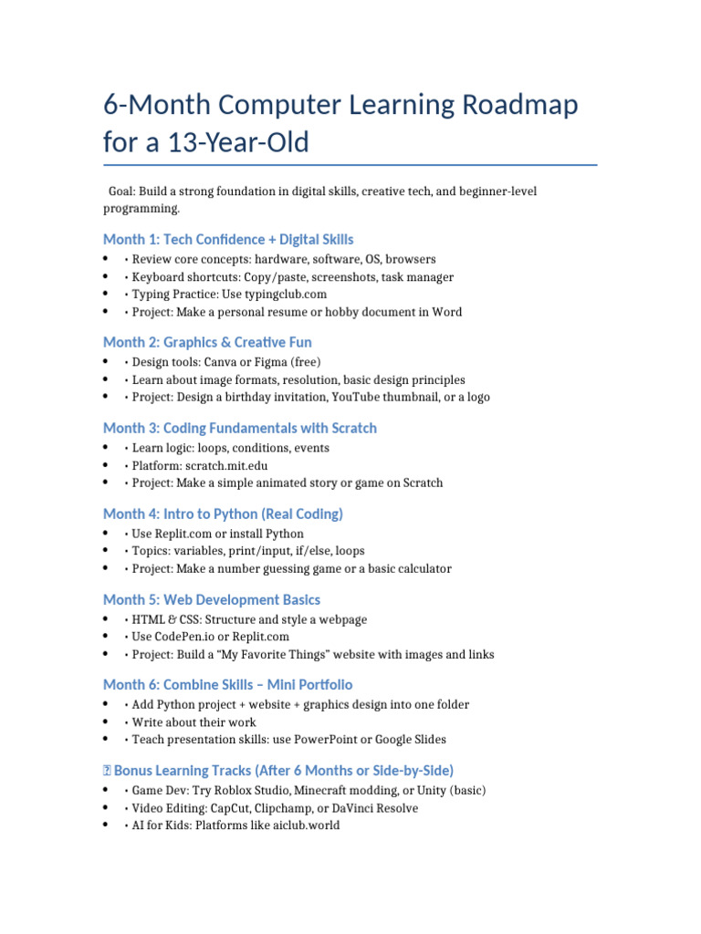 Computer Learning Roadmap 13yo | PDF