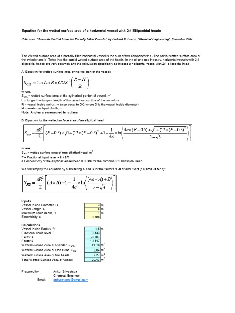 Wetted Surface Area of 2:1 Ellipsoidal Vessel | PDF | Ellipse | Wetting