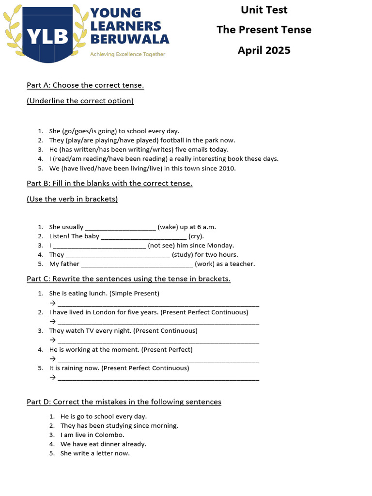 Unit Test - The Present Tense | PDF | Grammar | Linguistics