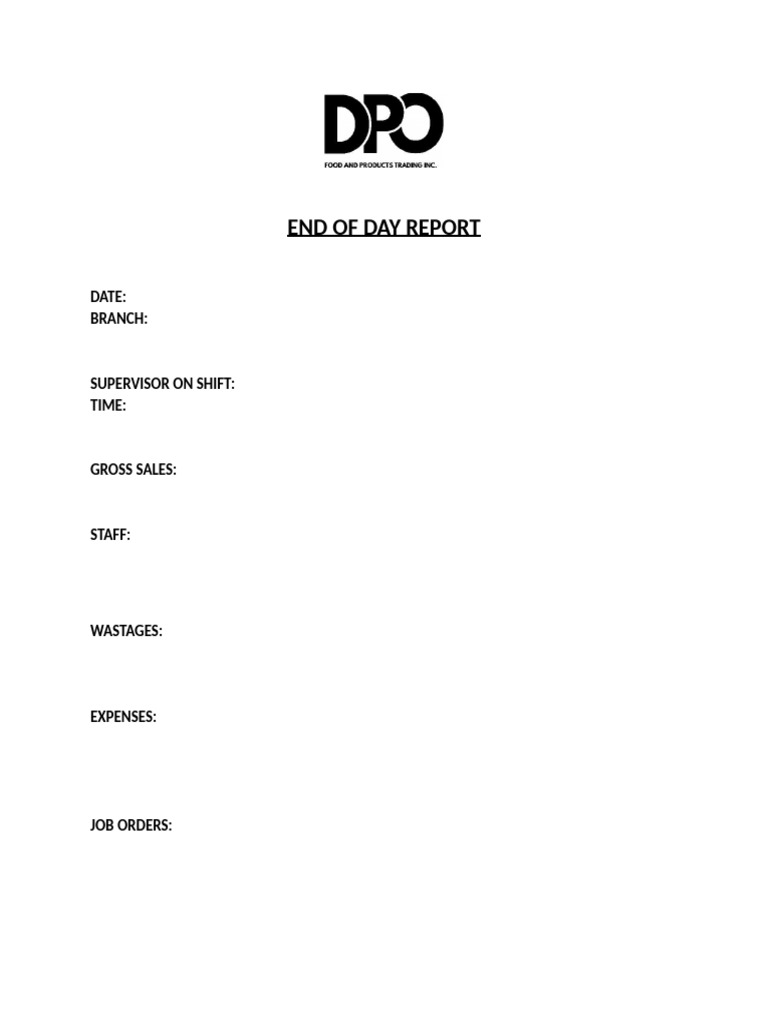 End of Day Report Template | PDF
