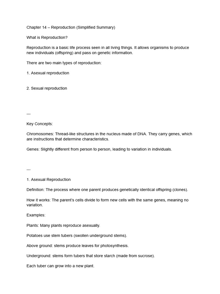 Chapter 14 – Reproduction (Simplified Summary) | PDF | Reproduction ...