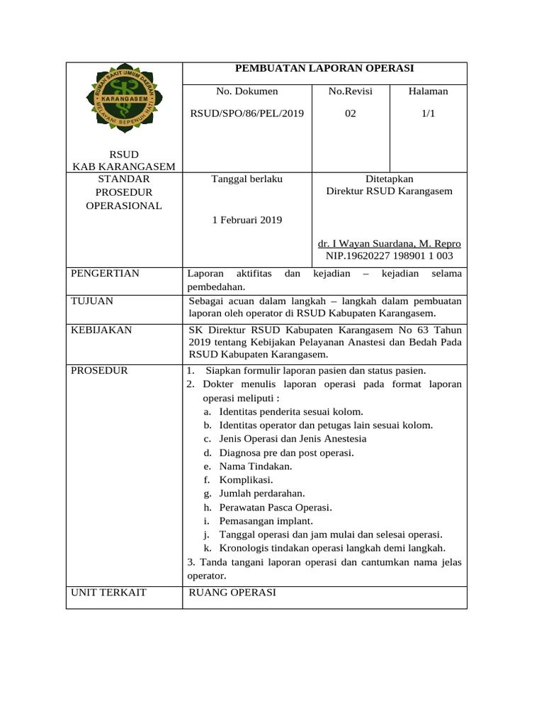 SPO Pembuatan Laporan Operasi | PDF