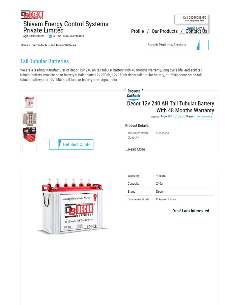 Decor 240AH Tubular Battery Pricing | PDF | Power Inverter ...