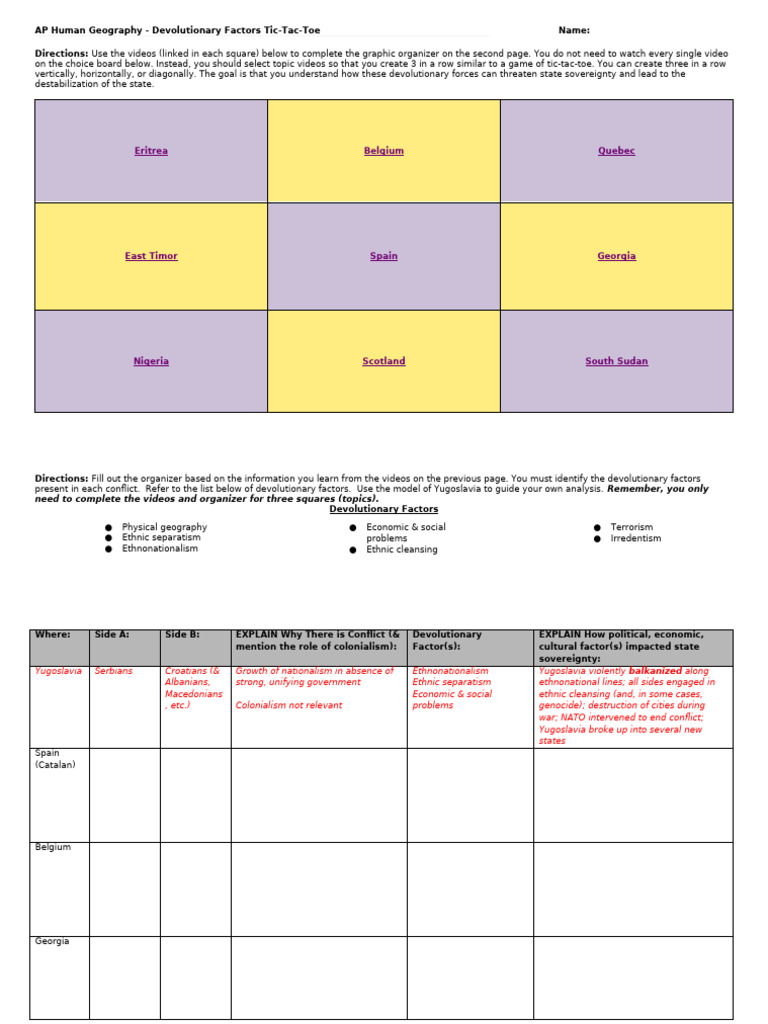 Student Copy - AP HuG Devolutionary Forces Tic-Tac-Toe-1-3 | PDF | Balkans
