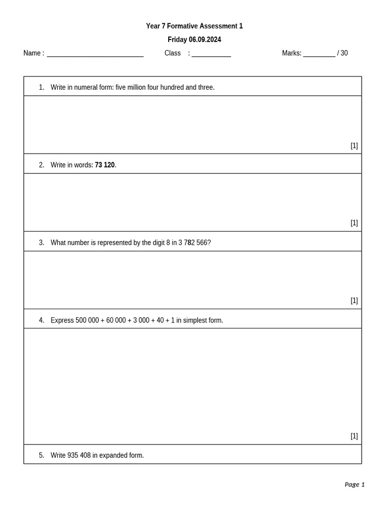 Year 7 Formative Assessment 1 - AH | PDF | Group Theory | Mathematical Notation