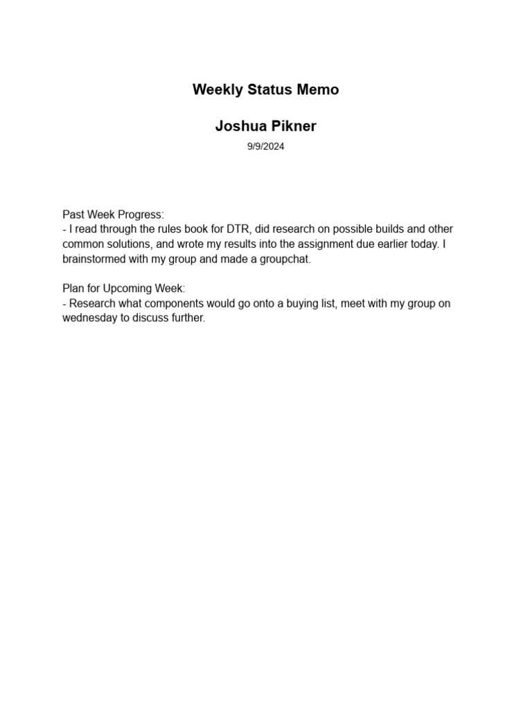 Weekly Progress and Plans Memo | PDF
