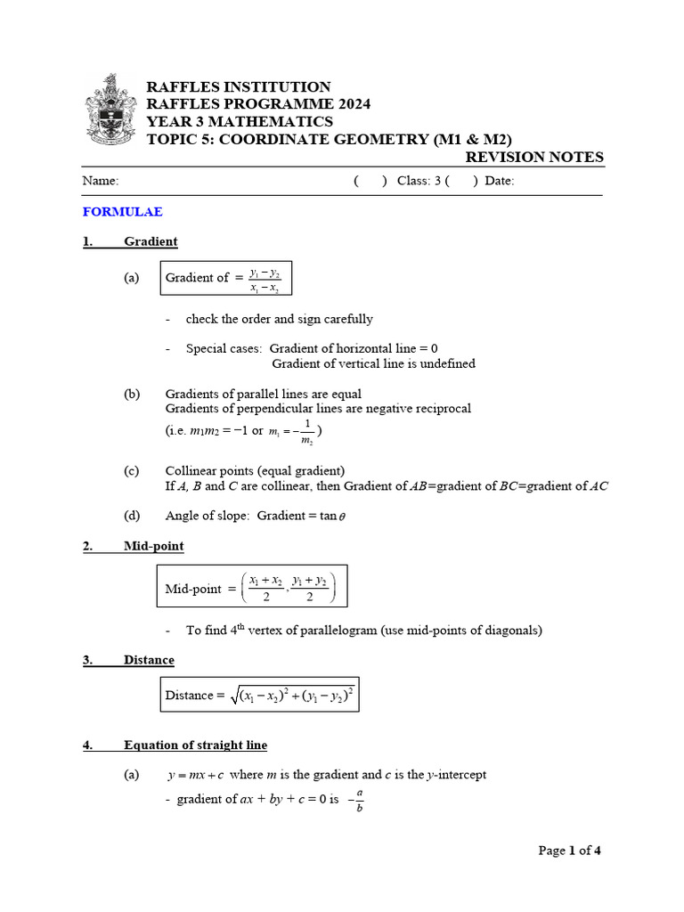 05 Revision Notes (Coordinate Geometry).pdf | PDF | Area | Slope